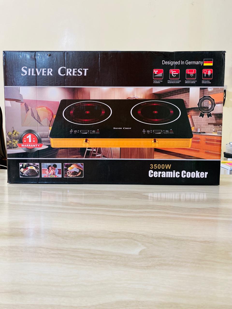 Double Silver Crest Kitchen Ceramic Stove Grill 2 Burner Cooking Elect ...